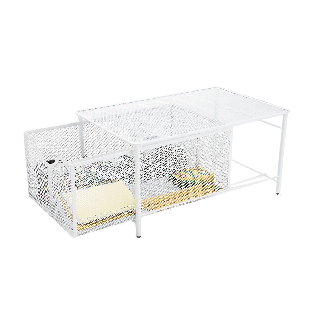 Mind Reader Organizer Storage Basket, 15.4” L x 9.4” W x 7.5” H, White