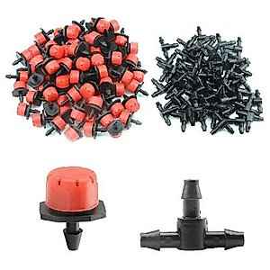 XINGYHENG 100pcs 8 Holes Button Drop Adjustable Flow Dripper with 40PCS Tee Connector Spray Dripped Integral Emitter Nozzle Sprinkler Irrigation System for Flower Garden