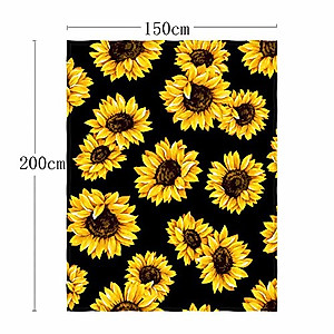 QH 58 x 80 Inch Sunflower Print Super Soft Throw Blanket for Bed Couch Sofa Lightweight Travelling Camping Throw Size for Kids Adults All Season