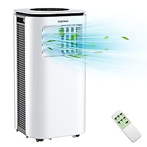 COSTWAY Portable Air Conditioner, 9000BTU Personal Air Conditioner with 2 Wind Speeds, Remote Control, 24H Timer, Window Kit, 350 sq.ft, Smart Portable AC Unit with Sleep Mode, Suitable for Home & Office Use, Energy-saving, White