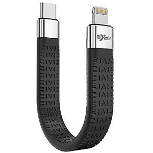 Rixmie Short USB C to Lightning Cable, [MFi Certified-13.5cm] 30W Fast Charging for 14 Pro/14/13/13 Pro/12 Pro Max/12/11/11 Pro/X/XS, AirPods, iPad Pro Air Mini, MacBook (Not Work with DAC)- Black