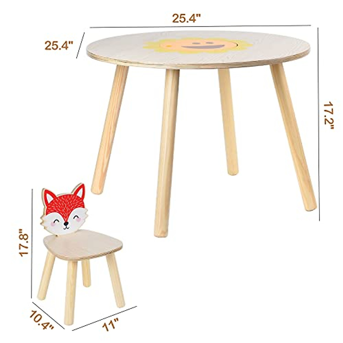 Xylolin Wooden Kids Table and Chairs Set, 4 Pieces Play Table with Animal Themed Chairs for Toddlers Drawing Reading Arts Crafts Snack Time, Boys Girls Playroom School Home Daycare