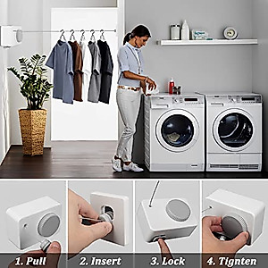 Retractable Clothesline Indoor, Heavy Duty Clothes Drying Laundry Line, Wall Mounted Drying Rack Clothing Line for Bathroom, Laundry, Hotel, Retracting Hanging, Lock to Prevent Sagging, White