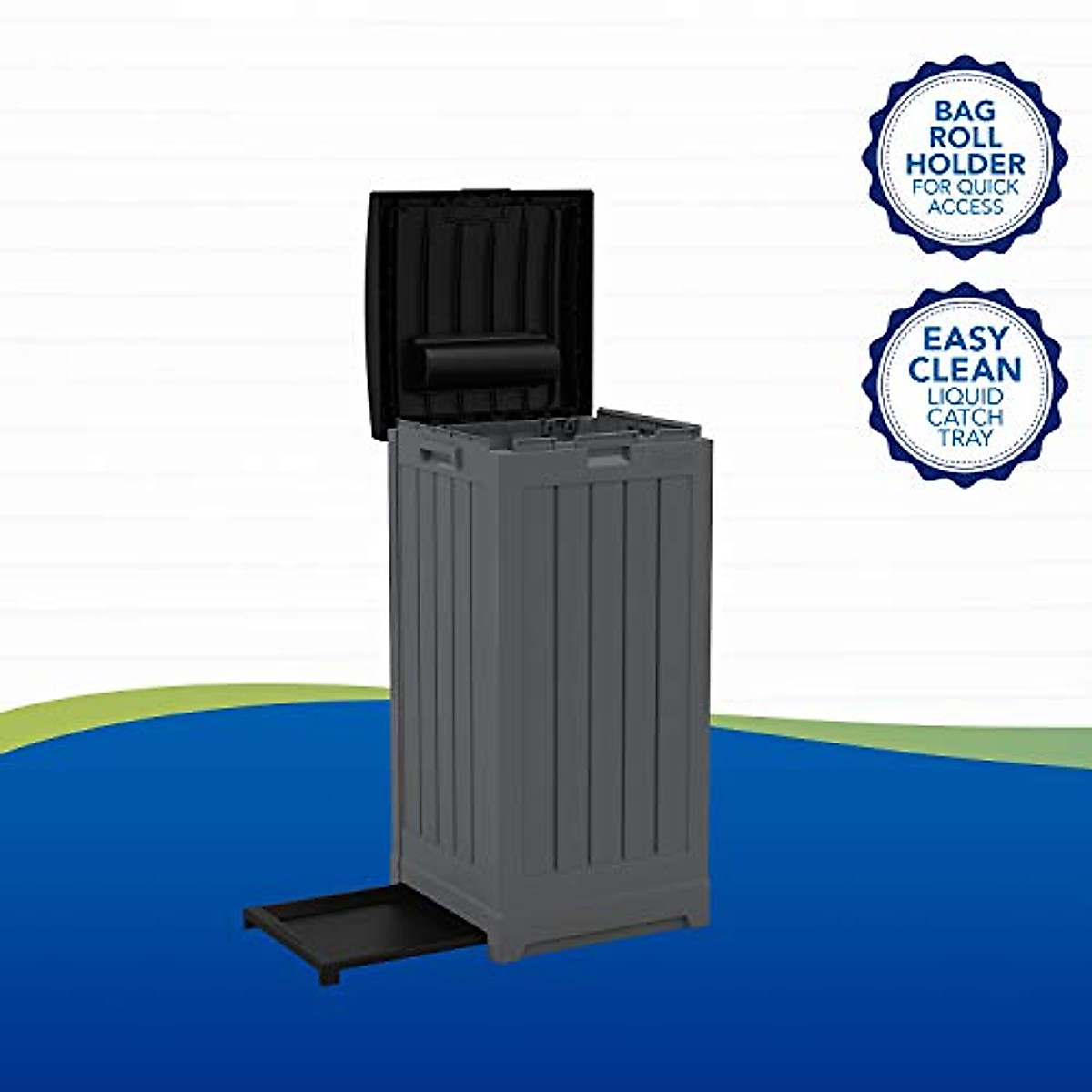 Suncast 39-Gallon Resin Outdoor Hideaway Trash Can with Lid for Backyard, Deck, or Patio, Gray