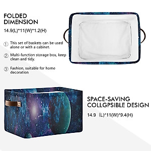 AUUXVA Nebula Galaxy Planet Storage Basket Collapsible Cloth Storage Cube Basket Bins Organizer with Handles Rectangular Large Toys Shelf Closet for Nursery Bedroom Home Office