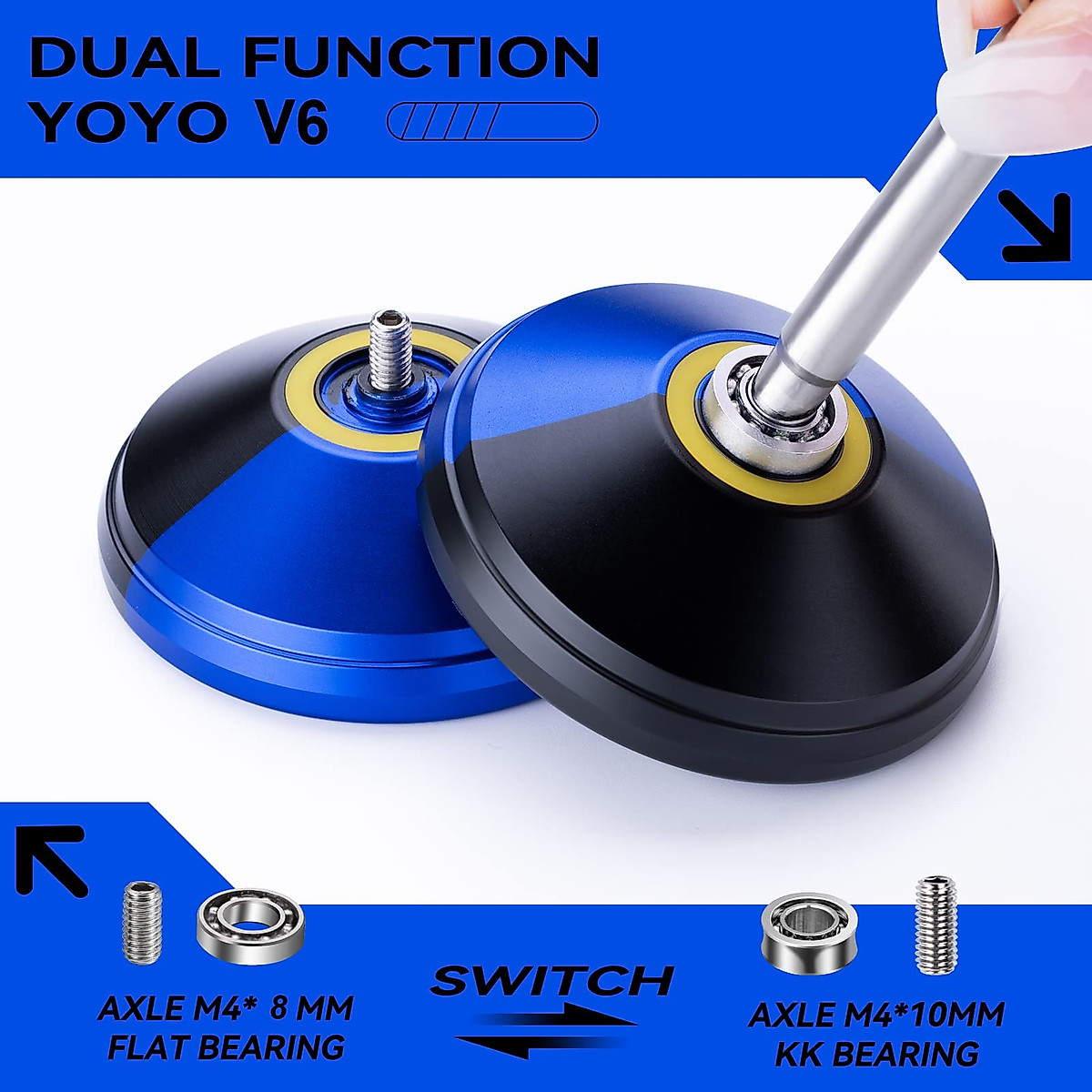 MAGICYOYO Pack of 2 Responsive Yoyos for Kids Beginners, K2 & V6 Dual Purpose Yoyos, Replacement Unresponsive Bearings Kit for Advanced Players + 12 Yoyo Strings +Storage Bag-2 Hole