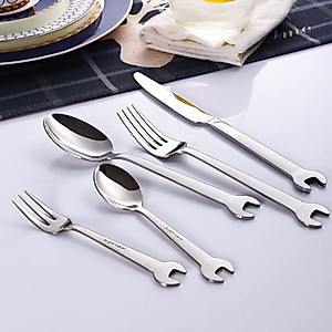 24 Pieces Stainless Steel Cutlery Silverware Set Wrench Knife and Fork Spoon Tableware Steak Knife and Fork Kitchen Tools
