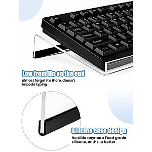Kalolary 3 Pcs Acrylic Tilted Computer Keyboard Holder with Mouse & Keyboard Wrist Rest Pad, Computer Keyboard Stand Set for Easy Ergonomic Typing for Office Desk, Home, School