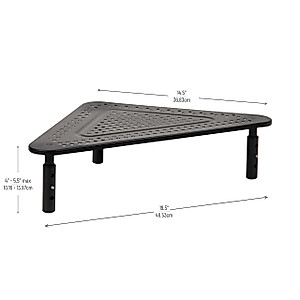Mind Reader Triangle Monitor Stand, 40lb(18kg) Capacity, Adjustable Height, Ventilated, Metal, 19.5"L x 14.5"W x 5.5"H, Black