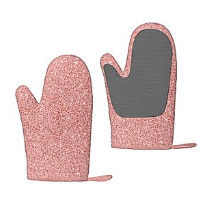 Oven Mitts Heat Resistant Silicone and Polyester Rose Gold Pink Glitter Print Kitchen Mitts Thick Oven Gloves for Cooking, BBQ, Baking, Grill, Pizza Pair