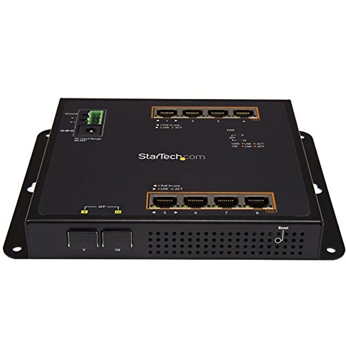 StarTech.com Industrial 8 Port Gigabit PoE+ Switch w/2 SFP MSA Slots - 30W - Layer/L2 Switch Hardened GbE Managed - Rugged High Power Gigabit Ethernet Network Switch IP-30/-40 C to 75 C, TAA