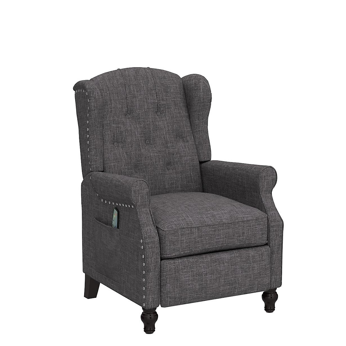 BINGTOO Recliner Chair with Massage and Heat 2 Chairs Set- Accent Chairs for Living Room- Tufted Fabric Push Back Recliner Chair, Footrest and Nailhead Trim, Wooden Legs, Wingback (Double, Gray)