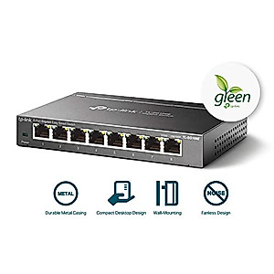 TP-Link 8-Port Gigabit Ethernet Easy Smart Switch | Unmanaged Pro | Plug and Play | Desktop | Sturdy Metal w/Shielded Ports | Limited Lifetime Replacement (TL-SG108E) (Renewed)