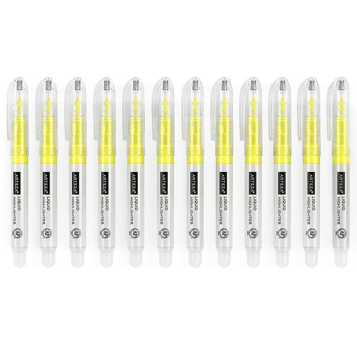 ARTEZA Liquid Highlighter Pens, Set of 12, Narrow Chisel Tip, Bulk Pack of Yellow Highlighters, Office Supplies for Bullet Journal, Notes, or Books