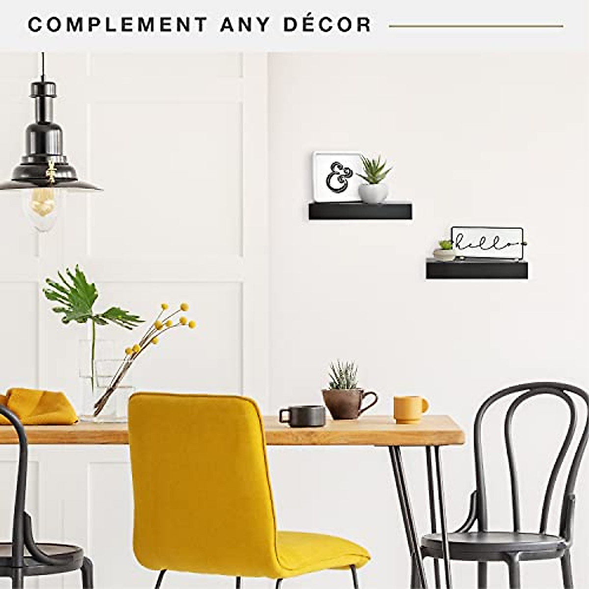 MCS Floating Shelf, Room Decor Wooden Shelf, Black, 12 x 4 Inch, Set of 2