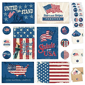 Decorably 24 Pack Patriotic Cards with Envelopes & Stickers - 6 Designs with Printed Message Inside Patriotic Thank You Cards, 6x4in Thank You for Your Service Cards, Patriotic Note Cards
