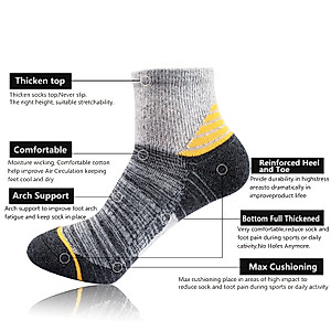 J.WMEET Women's Athletic Ankle Socks Quarter Cushioned Running Socks Hiking Performance Sport Cotton Socks 6 Pack (Dark grey)