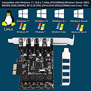 FebSmart PCIE 4-Ports Superspeed 5Gbps USB 3.0 Expansion Card for Windows 11, 10, 8.x, 7, Vista, XP Desktop PCs, Built in FebSmart Self-Powered Technology, No Need Additional Power Supply (FS-U4L-Pro)