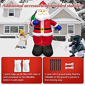 8FT Tall Christmas Santa Inflatables Outdoor Decorations, Inflatable Santa Claus with Gift Bag Built-in LED Lights Blow Ups Yard Decoration Décor for Holiday Xmas Party Indoor Garden Lawn Patio