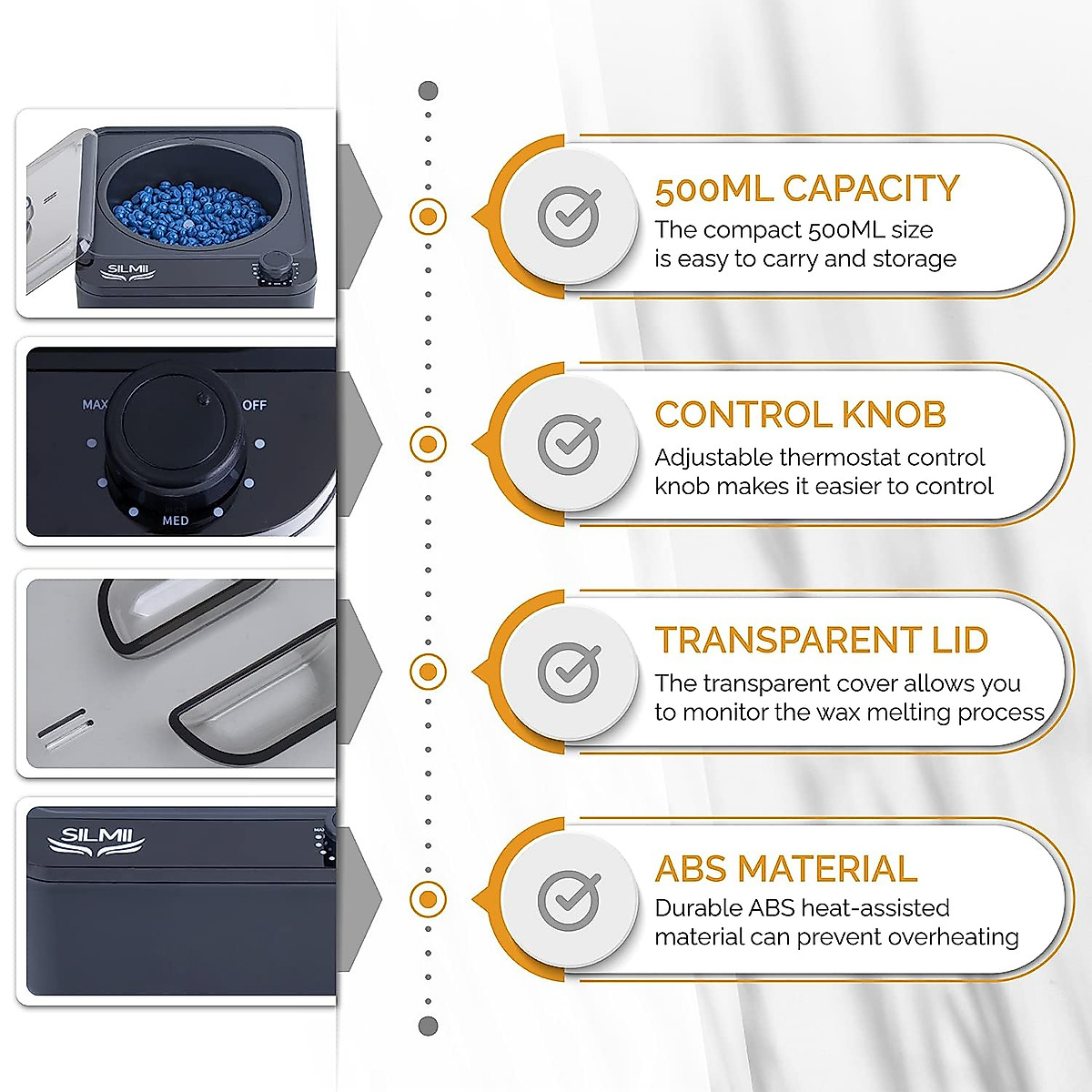 SILMII Waxing Kit for Hair Removal,Home Wax Warmer,Home Waxing Kit for Eyebrow, Legs, Armpit, Face Waxing with 14oz Wax Beads & 20 Wax Sticks