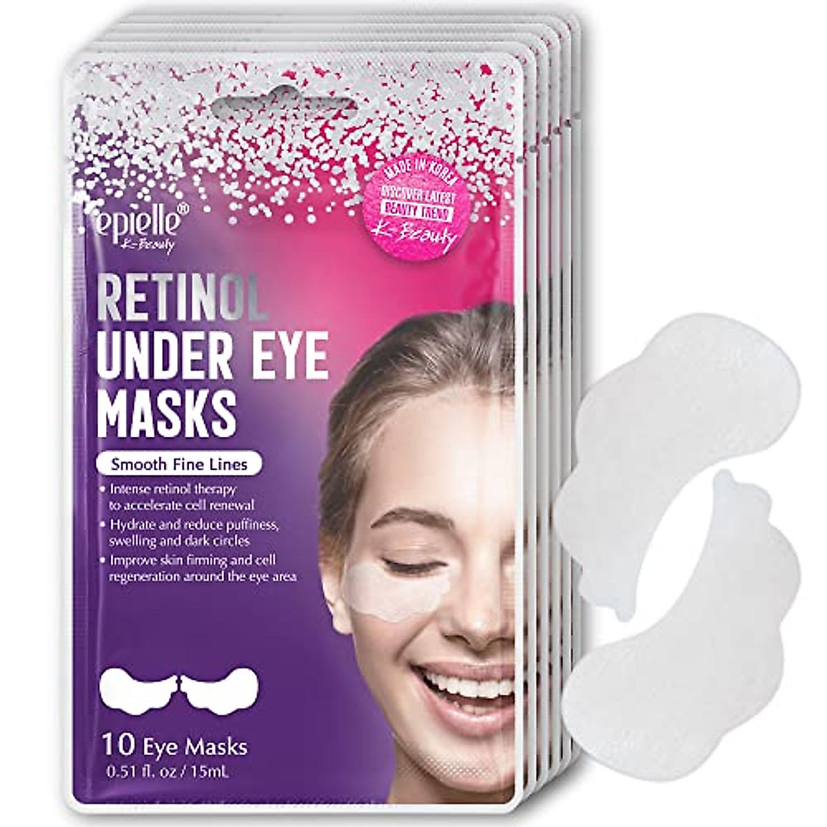 Epielle Retinol Under Eye Mask (60 Sheets) - Under Eye Patches Dark Circles and Puffiness - Retinol Eye Zone Gel Mask Reduce Under eye Bags Creases Fine Lines