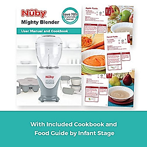 Nuby Mighty Blender with Cookbook - 22-Piece Baby Food Maker Set for Different Baby Weaning Stages - Cool Gray Design