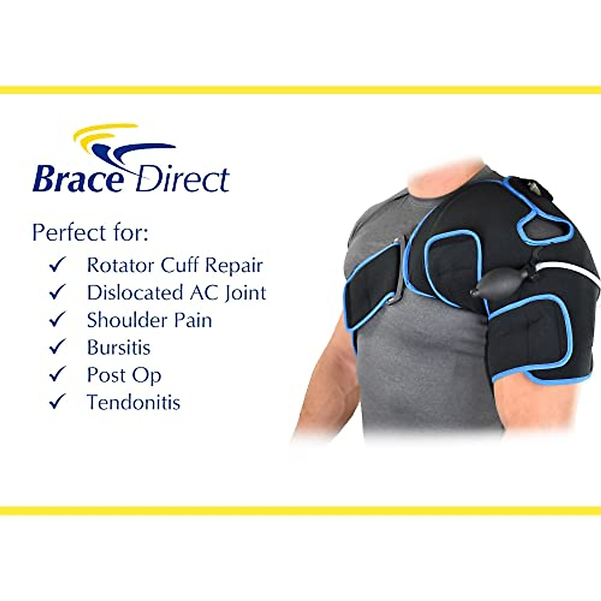 Brace Direct Cryotherapy with Adjustable Compression Air Pump Shoulder Wrap with Ice Pack for Shoulder Pain Relief, Injuries, Surgery and Arthritis and Faster Recovery