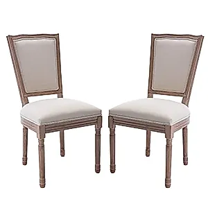 GOOLON Dining Chair Set of 2 French Style Fabric Upholstered Chair for Dining Room Square Backrest Country Bistro Mid Century Armless Chair for Kitchen Dining Room Beige