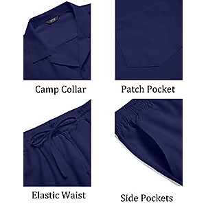 COOFANDY Men's 2 Pieces Shirt Set Short Sleeve Button Down Casual Hippie Holiday Beach T-Shirts Shorts Outfits (Navy Blue, Large)
