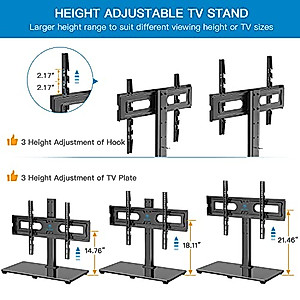 PERLESMITH Universal TV Stand Table Top TV Base for 37-75 inch LCD LED OLED 4K Flat Screen TVs-Height Adjustable TV Mount Stand with Tempered Glass Base, VESA 600x400mm, Holds up to 99lbs PSTVS11