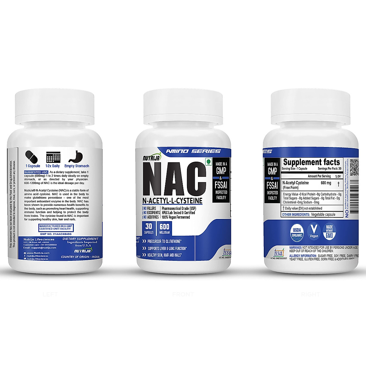 NutriJa NAC (N-Acetyl L-Cysteine) 600mg - 30 Capsules