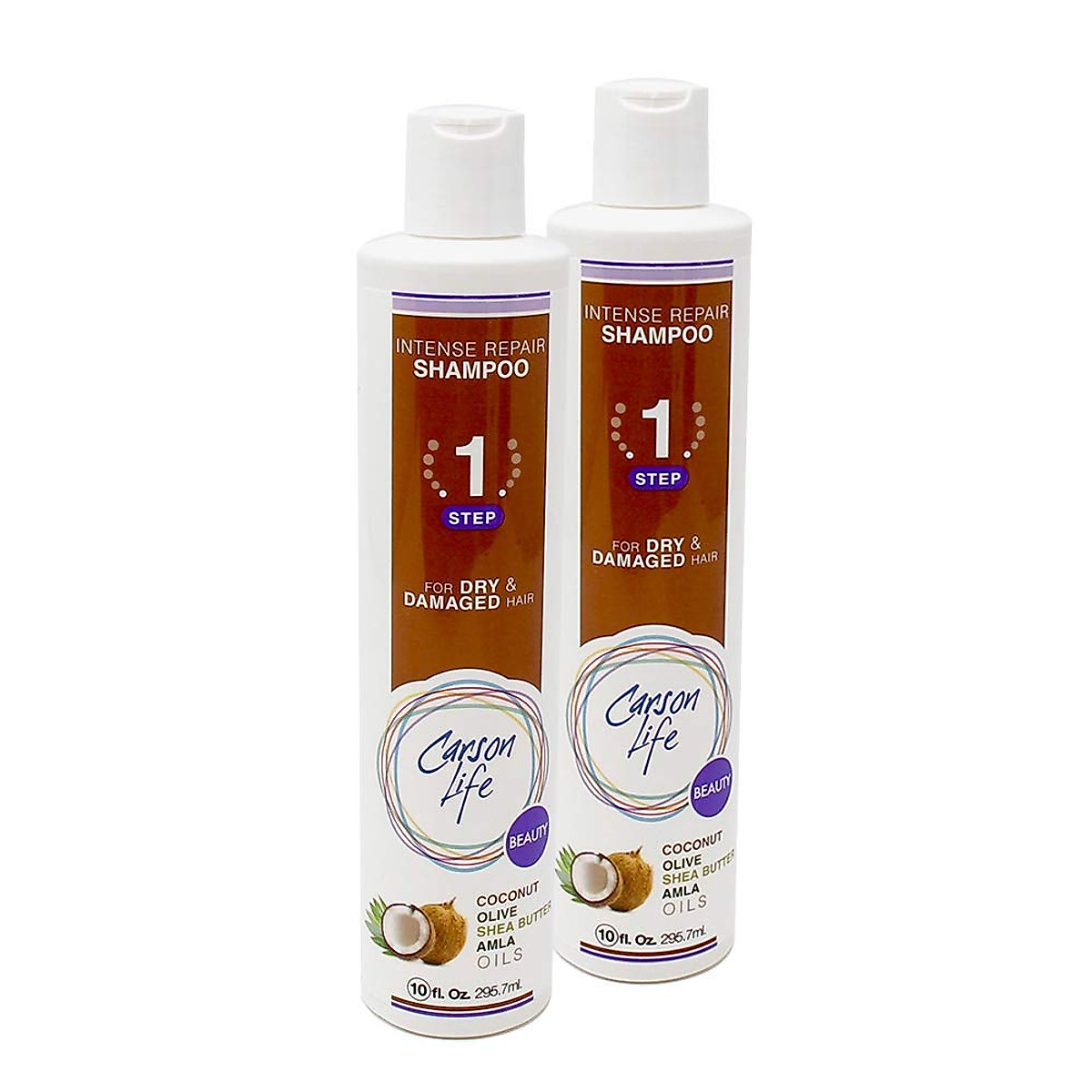 Carson Life Intense Repair Shampoo (2 Pack, 10 Oz Each) - Sulfate & Paraben Free - Repairs & Nourishes Dry Damaged Hair - Stimulates Hair & Scalp - Moisturizing for Men & Women (2 Pack)