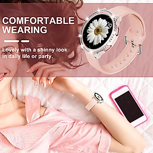 DABAOZA Compatible for Samsung Galaxy Watch 4 5 Band 40mm with Glitter Bumper Case, Women Black Silicone Soft Comfortable Adjustable Strap with Buckle (Pinksilver, 40)