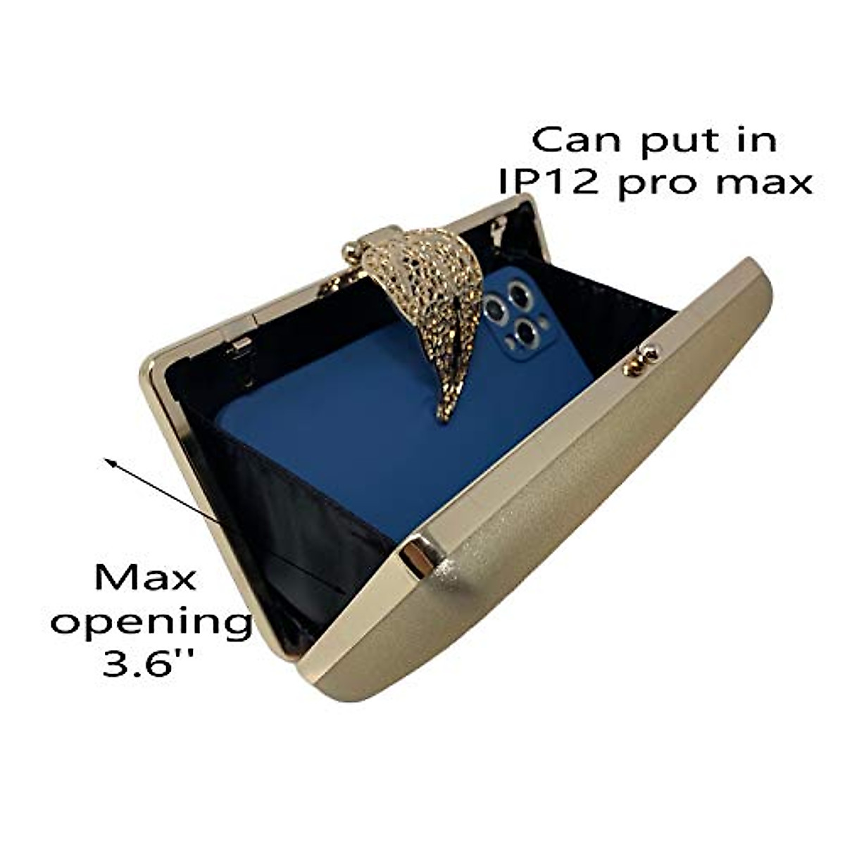 Cirilla Women PU Evening Bag Clutch Purse Crossbody Bag with leaf-style flip lock for Wedding Cocktail Party Banquet (Gold)