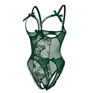 Avidlove Women's Sexy Plus Size Lingerie Lace Babydoll Sleepwear Chemise Set Dark Green Large