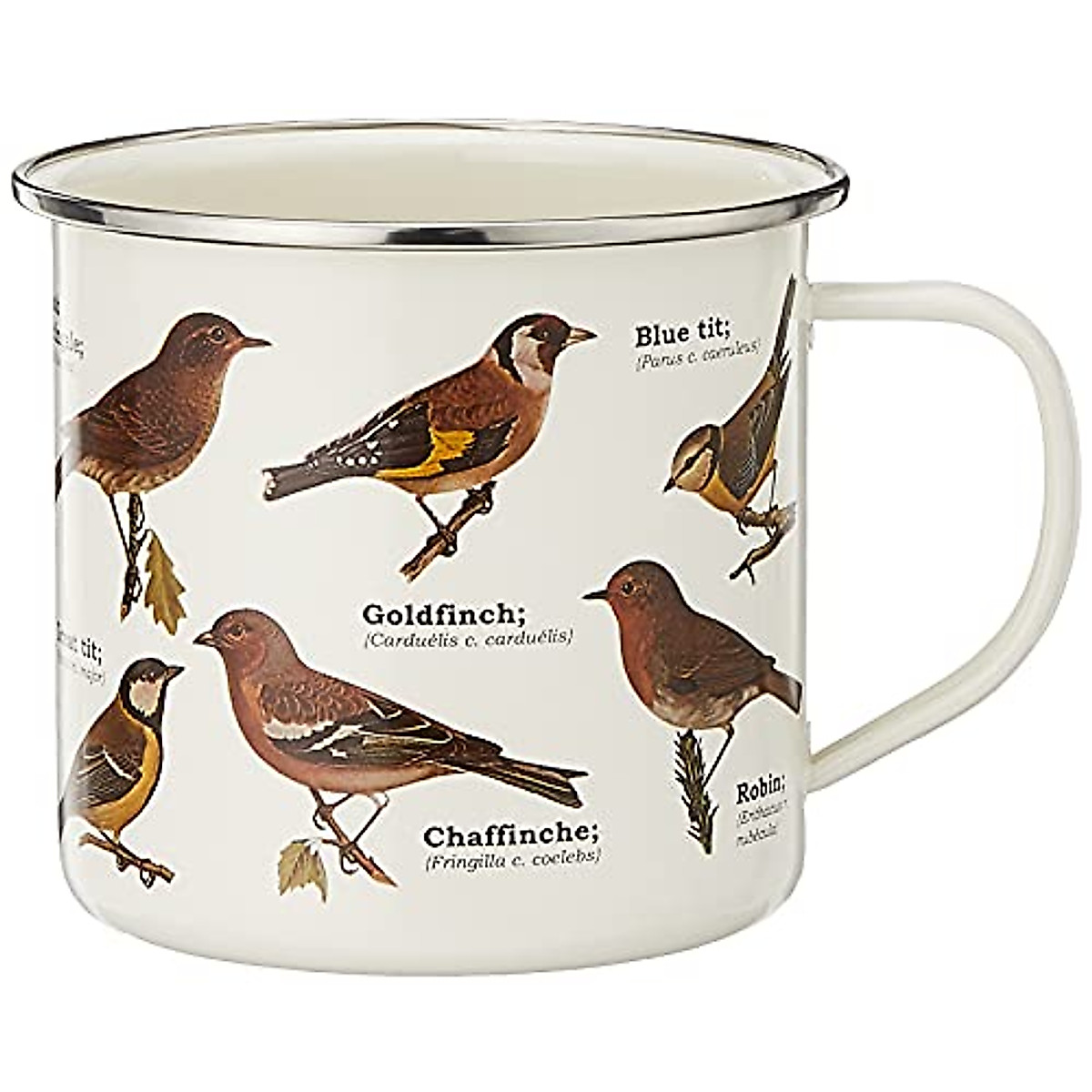 Gift Republic Garden Birds Enamel Mug, 1 Count (Pack of 1), Multicolor, 450 milliliters