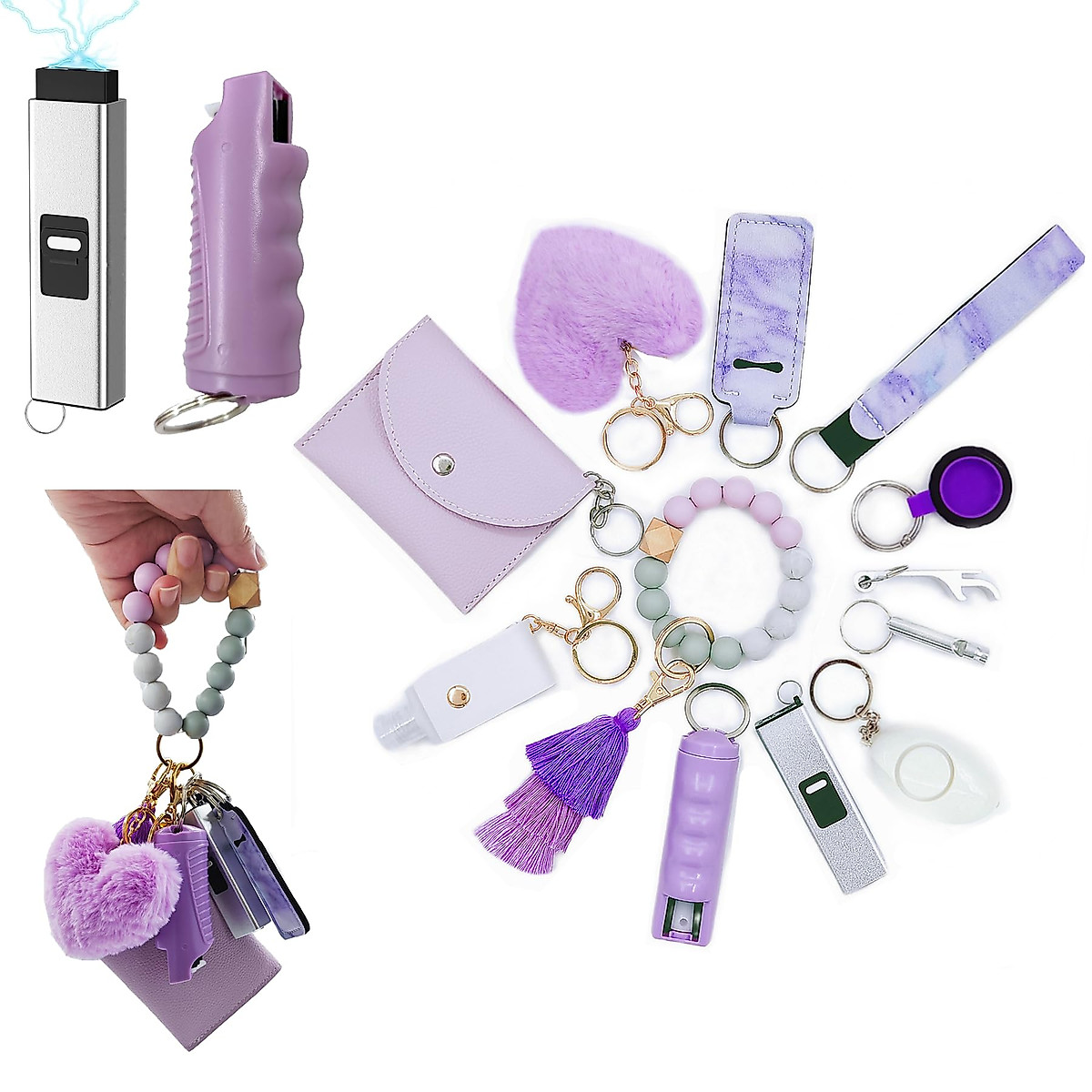 BATUMEYE Gift Set for Woman with Card Holder, Wristlet Lanyard,Pom Pom Ball,Travel Bottle Holder(Purple 0304)…