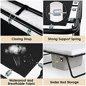 Folding Bed,Rollaway Bed with Mattress for Adults,Foldable Bed,Portable Bed,Metal Bed Frame with Memory Foam Mattress, Guest Bed for Bedroom,Office,Camp,No Assembly Required,(75" x 31"x14")