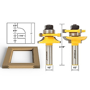 YONICO Cabinet Door Rail and Stile Router Bits Set 2 Bit Round Over 1/2-Inch Shank 12238