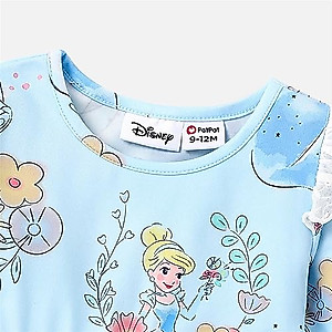 Disney Princess Baby Girls' Dresses Floral Long-Sleeve Ruffled Playwear Dress, Blue, 18-24 Months