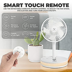 VENTY Original Portable Fan - Wireless Battery Operated Fan With 4 Speeds, Remote Control, Oscillation, & LED Lighting, Travel Rechargeable Fan & Power Bank USB-C Ports, Camping Fan (White with Case)