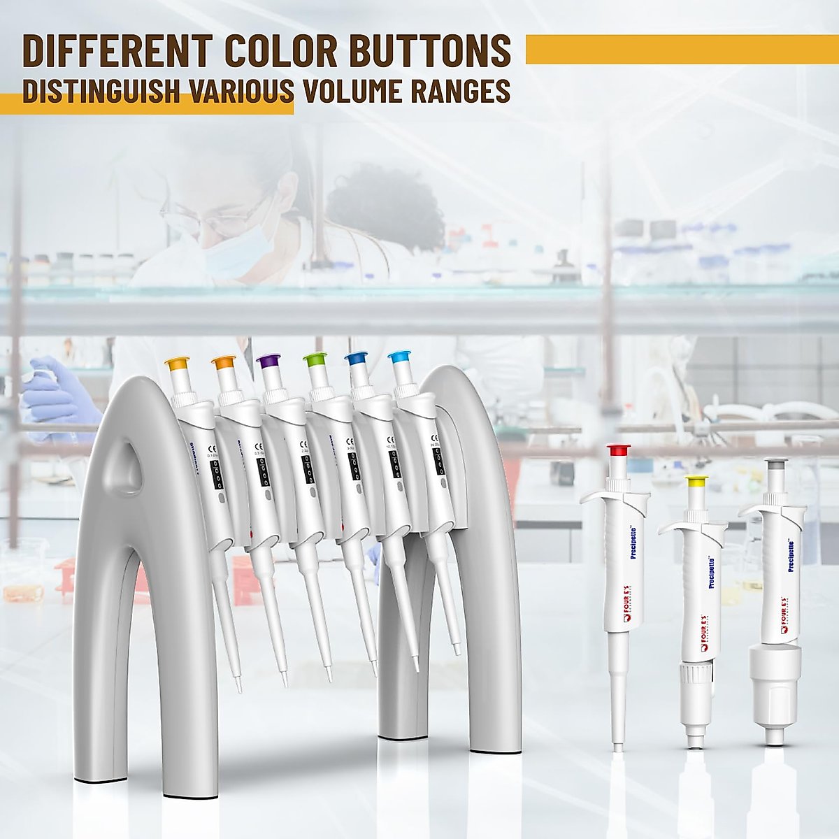 4E's USA Pipette - 100-1000μl Micropipette, Adjustable Volume Pipette with Autoclavable Lower Portion, Universal Tip Cone Single Channel Pipettes, Laboratory ISO 8655 Calibrated Pipettor