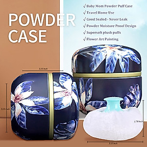 Topwon 3.15" Powder Case with Puff, BPA Free, Fluffy Plush Powder Puffs Container, Baby Women's Body Loose Dusting Dry Powder Box, Travel&Home Use, Blue Flower