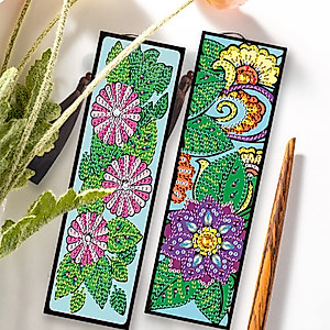 MVVMTOP 8 Pack Diamond Painting Bookmarks Flowers Diamond Art Bookmark Tassel Resin Rhinestone Leather Bookmark Kit for Adults Kids DIY Beginner