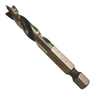 Milescraft 2304 1/4-Inch Brad Point Stubby Bit for Wood Drilling, Silver|Silver metallic
