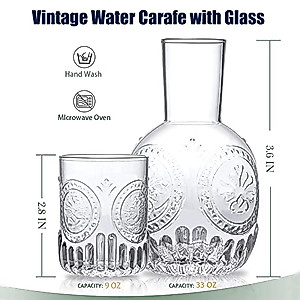 Bedside Water Carafe and Glass Set 33oz Vintage Nightstand Glass Carafe with Cup Mouthwash Water Decanter - Drink Water at Night and Keep Water Fresh (Clear)