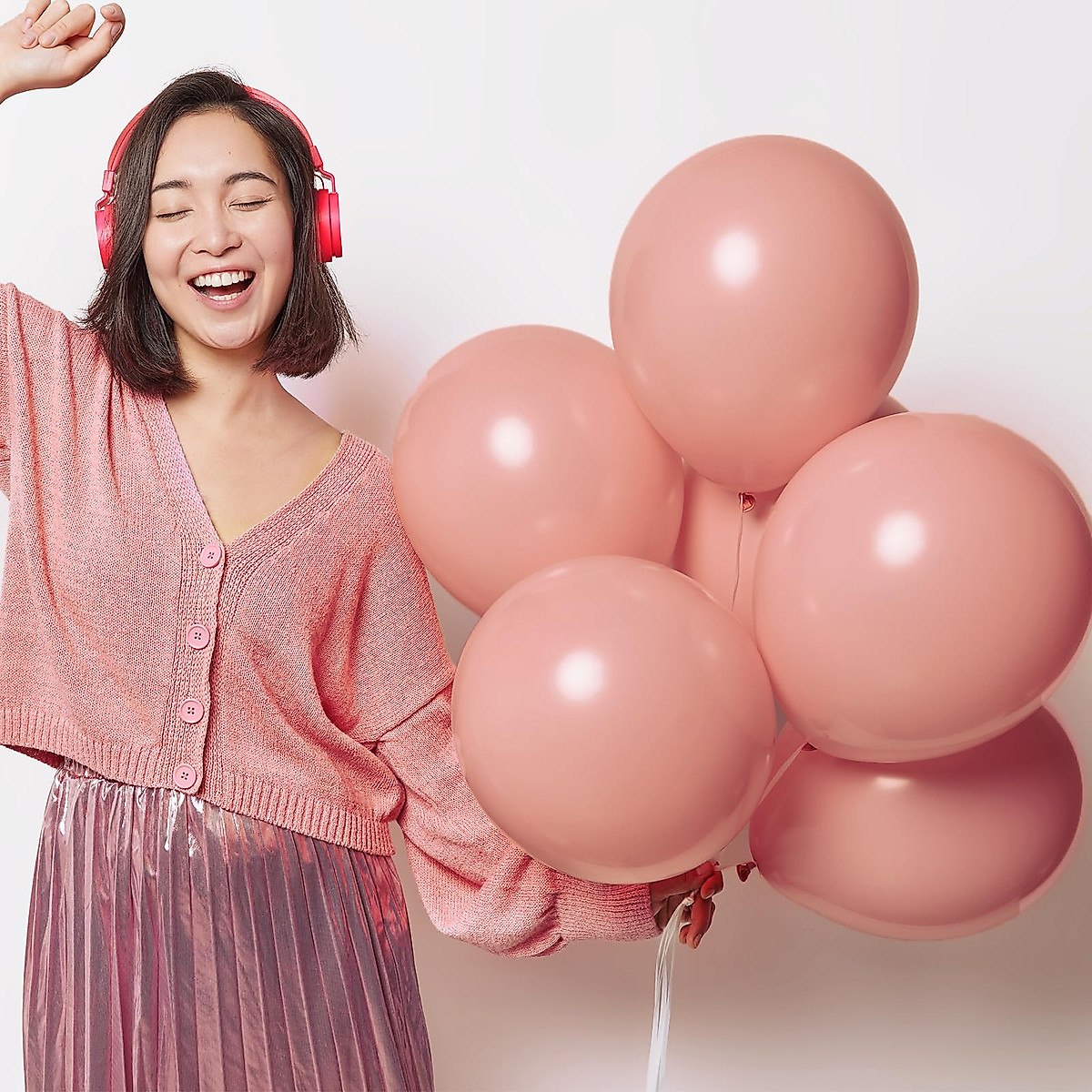 RUBFAC 129pcs Retro Pink Balloons Latex Blush Balloons Different Sizes 18 12 10 5 Inch Party Balloon Kit for Valentine's Day Birthday Baby Shower Wedding Princess Boho Theme Party Decoration