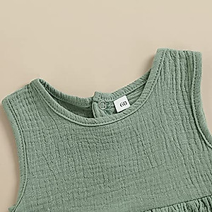 Veurshop Newborn Baby Girls' Summer Clothes One Piece Rompers Cute Sleeveless Jumpsuit Outfit with Headband (Green,12-18 Months)