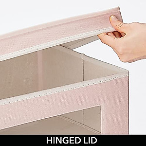 mDesign Fabric Stackable Slim Shelf Storage Organizer Box with Window/Attached Lid for Organizing Bedroom Closet - Holds Purses, Linens, Accessories - Jane Collection - 6 Pack, Pink/White