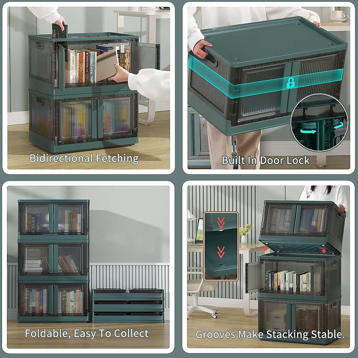 Kitchen Organization - Collapsible Food Storage Containers, Plastic Under Sink Organizers and Storage, 8.4 Gal Spice Organizer, Stackable Kitchen Sink Organizer, Stackable Storage Bins with Wheels